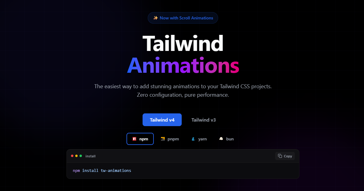 Tailwind CSS Animate - Animation utilities for Tailwind CSS v4 & v3